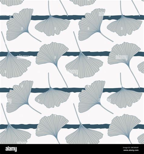 Ginkgo Plant Seamless Pattern Ginkgo Biloba Tree Leaf Outlines Silhouettes Vector