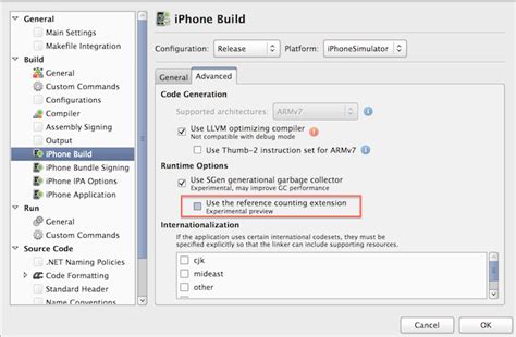Ios When Should I Enable “reference Counting Extension” In Monotouch Build Settings Stack