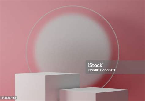 미용 제품 3d 렌더링을 위한 흰색 받침대 연단 모형이 있는 최소한의 분홍색 배경 0명에 대한 스톡 사진 및 기타 이미지 0명 3차원 형태 개념 Istock