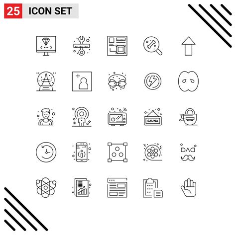 Mobile Interface Line Set Of 25 Pictograms Of Arrow Bone Scale Search Digital Editable Vector