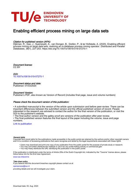 Pdf Enabling Efficient Process Mining On Large Data Sets