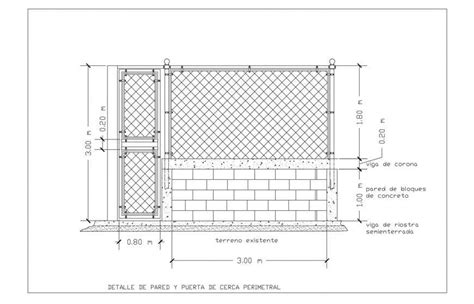 Perimeter Fence With Brick Wall Cad Structure Details Dwg File