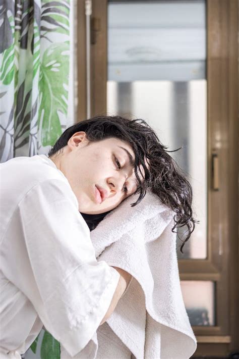 Girl Drying Her Hair With The Bath Towel Stock Image Image Of Healthy