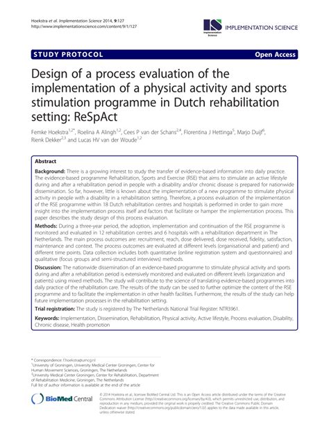 Pdf Design Of A Process Evaluation Of The Implementation Of A Physical Activity And Sports
