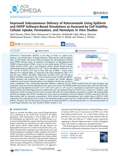 pdf improved subcutaneous delivery of ketoconazole using epiderm and