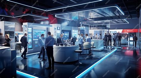 Premium Photo A Technology Trade Fair Booths Background