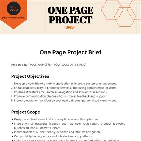 Free One Page Project Brief Template To Edit Online