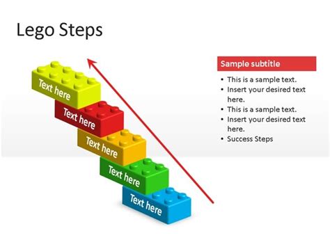 The Steps Made Out Of Lego Blocks Are Labeled In Different Colors And Sizes With One Arrow