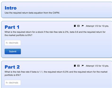 solved use the required return beta equation from the capm