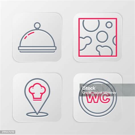 세트 라인 화장실 위치가 있는 셰프 모자 치즈 및 덮인 트레이 아이콘 벡터 0명에 대한 스톡 벡터 아트 및 기타 이미지 0명 다중 색상 등고선 Istock