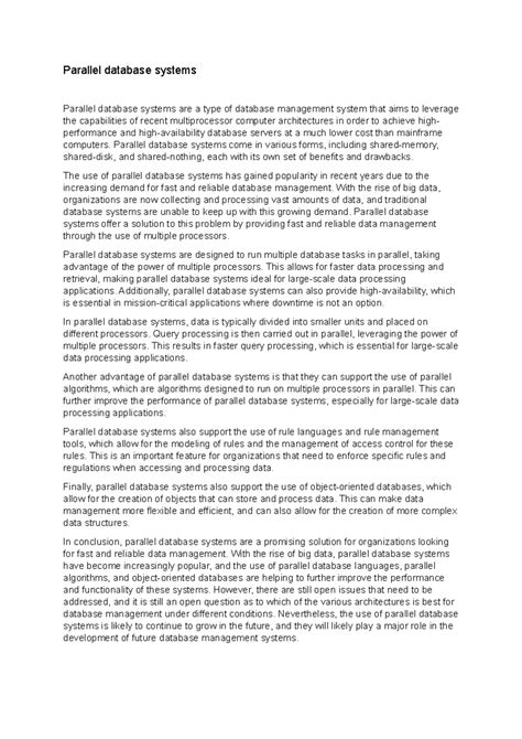 Essay Parallel Database Systems Parallel Database Systems Parallel Database Systems Are A