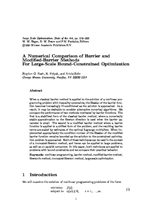 Pdf A Numerical Comparison Of Barrier And Modified Barrier Methods