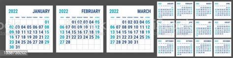 캘린더 2022 년 영어 템플릿 벡터 정사각형 그리드입니다 사무실 사업 계획 설계 0명에 대한 스톡 벡터 아트 및 기타 이미지
