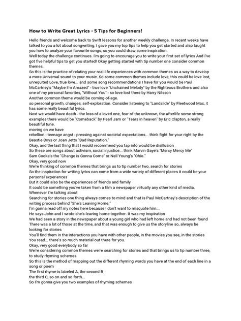 How To Write Great Lyrics Pdf