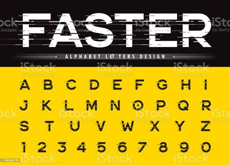 글리치 현대 알파벳 문자와 숫자의 벡터 그런지 선형 양식에 일치시키는 둥근 글꼴 속도에 대한 스톡 벡터 아트 및 기타 이미지 속도 컴퓨터 글자 로고 Istock