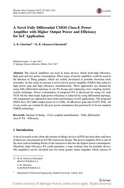 A Novel Fully Differential Cmos Class E Power Amplifier With Higher