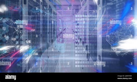 Image Of Digital Waves Network Of Connections And Data Processing Against Computer Server Room