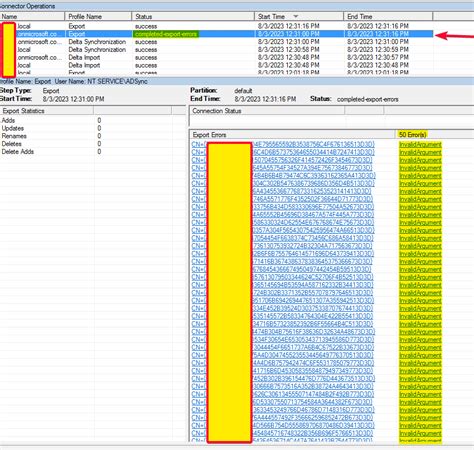 Azure Adconnect `completed Export Errros` `invalidargument` Razure