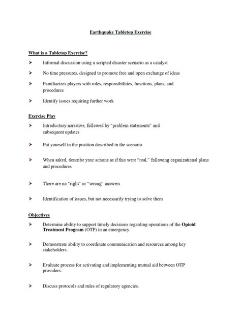 Earthquake Tabletop Exercise Pdf