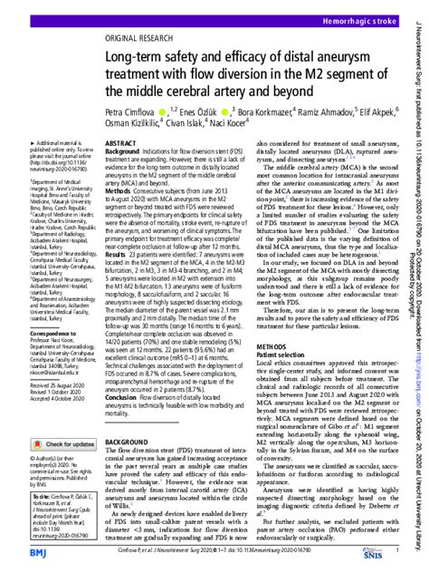 Pdf Long Term Safety And Efficacy Of Distal Aneurysm Treatment With
