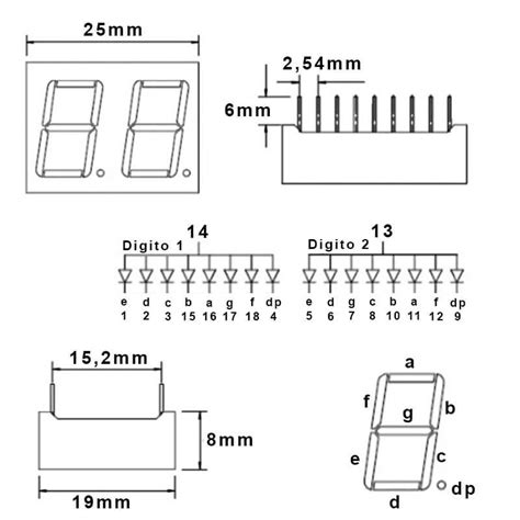 Display 7 Segmentos Vermelho Duplo Anodo Comum D161a 25x17mm