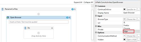 how to add edge as one of the browser options help uipath