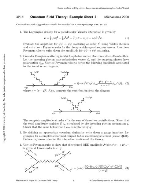 Part Iii Qft Sheet 4 Pdf Quantum Electrodynamics Particle Physics