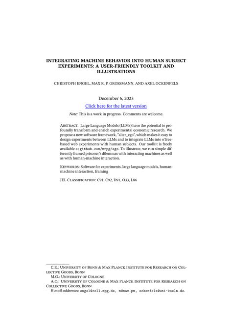 Pdf Integrating Machine Behavior Into Human Subject Experiments A User Friendly Toolkit And