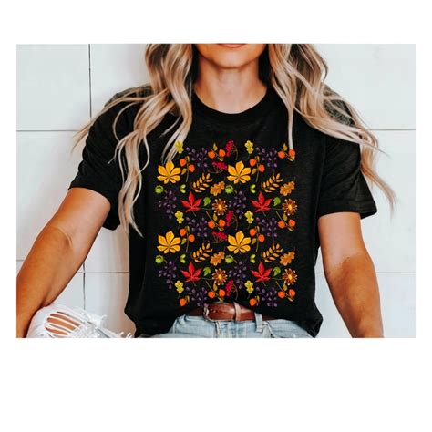 Fall Pressed Leaves T Shirt Hip Flower Tee Fall Leaves Tshirt Autumn