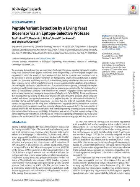 Pdf Peptide Variant Detection By A Living Yeast Biosensor Via An Epitope Selective Protease