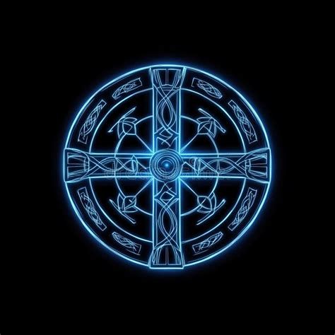 A Black Background Showcases A Blue Neon Compass With Space For
