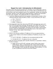Report For Lab 1 Introduction To Wireshark Docx Report For Lab 1 Introduction To Wireshark