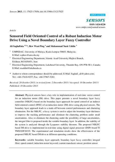 pdf sensored field oriented control of a robust induction motor drive