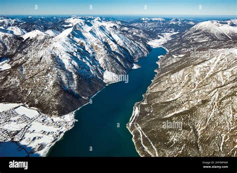 Lake Achen In Winter Aerial View 09022022 Austria Tyrol Stock