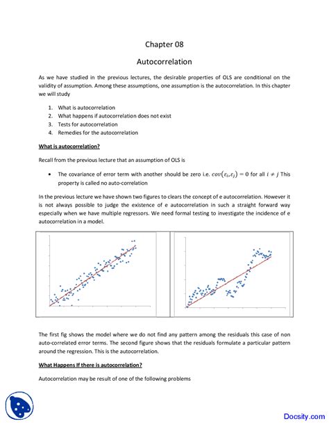 Autocorrelation Econometrics Lecture Notes Study Notes