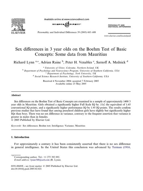 Sex Differences In Performance On The Boehm Test Of Basic Concepts