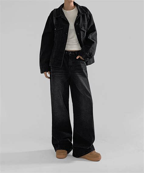 루삭 흑청 와이드 데님팬츠