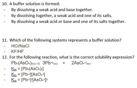 solved 10 buffer solution is formed by dissolving weak acid and base together by dissolving