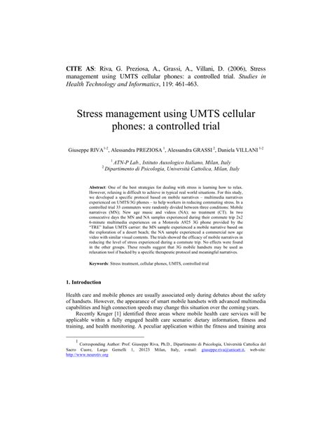 Pdf Stress Management Using Umts Cellular Phones A Controlled Trial