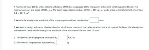 Solved A Machine Of Mass 160 Kg With A Rotating Unbalance Of
