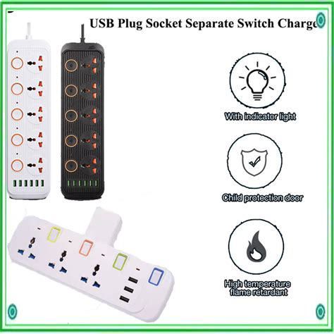 T Adaport Multi Adaptor 3pin Universal Outlet USB Extension Plug Trailing Socket Extension