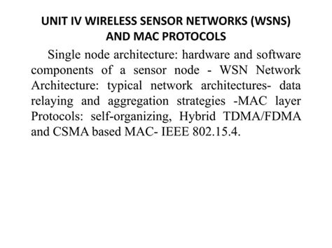 unit iv wireless sensor networks wsns and mac protocols pdf
