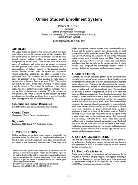 Effeciency Of Enrolment System Pdf World Wide Web Internet And Web