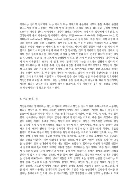 정신분석에서 쓰이는 방어기제에 대하여 5가지 이상 서술하시오 1 사회과학