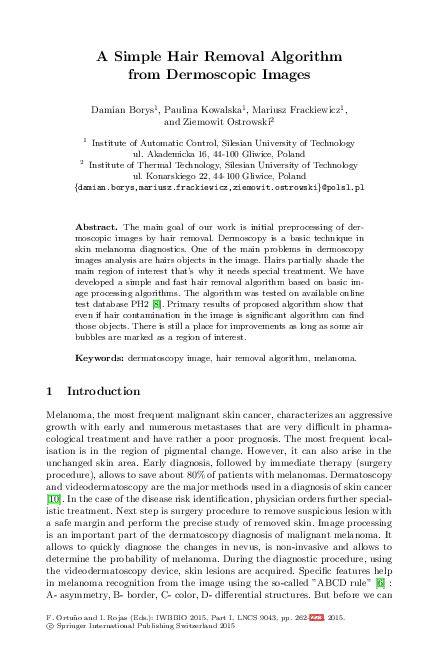 Pdf A Simple Hair Removal Algorithm From Dermoscopic Images