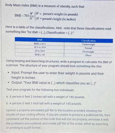 Solved Body Mass Index Bmi Is A Measure Of Obesity Such