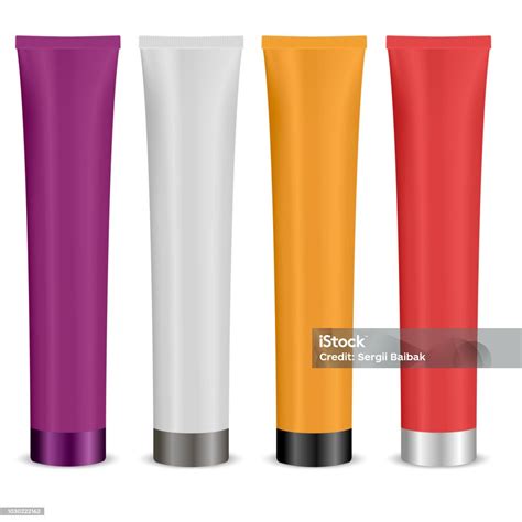 다른 색상 화장품 튜브의 집합입니다 벡터 일러스트입니다 크림 이랑 패키지 붙여넣기 스킨 케어 제품 흰색 배경에 고립 3차원 형태에 대한 스톡 벡터 아트 및 기타 이미지