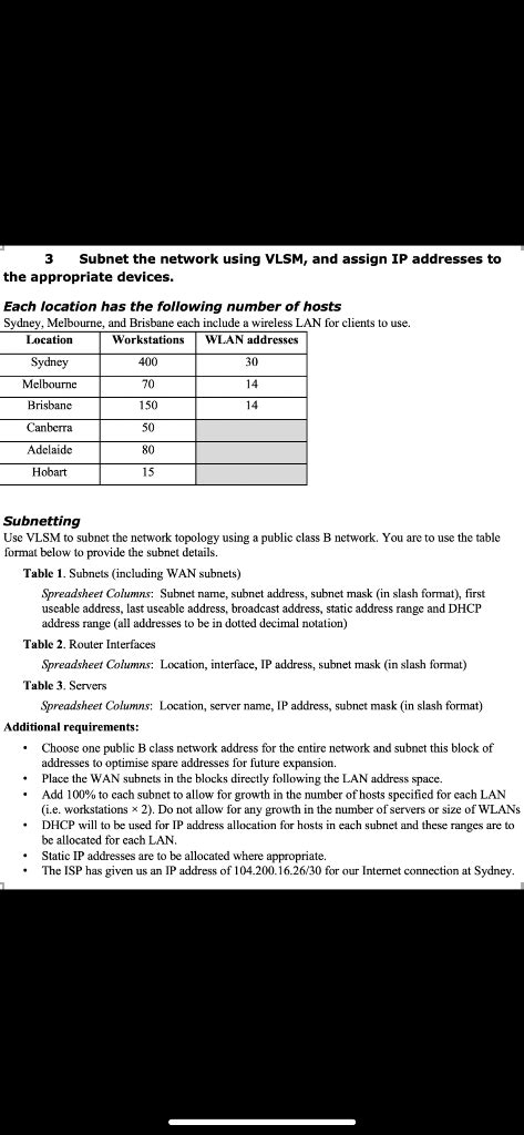 Solved 3 Subnet The Network Using Vlsm And Assign Ip