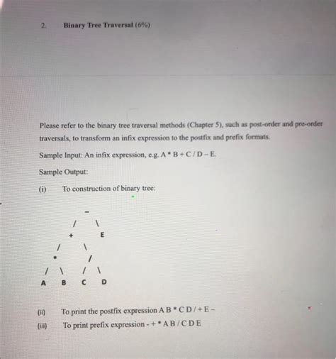 Solved 2 Binary Tree Traversal 6 Please Refer To The