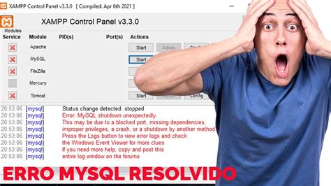 error mysql shutdown unexpectedly resolvido youtube